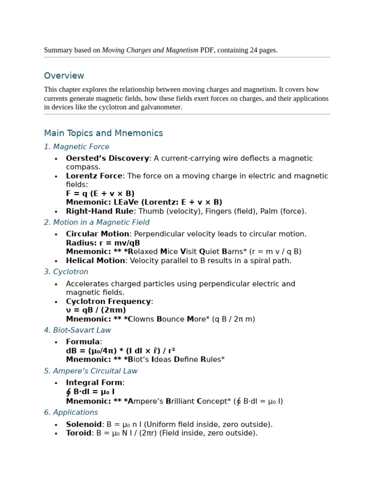 moving charge and magnetism | PDF