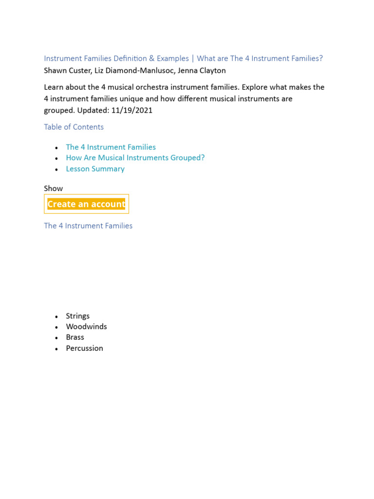 Understanding the 4 Instrument Families | PDF | Woodwind Instruments ...