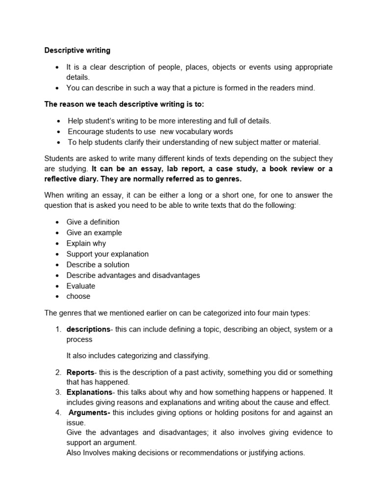 Descriptive Writing Lecture Notes | PDF | Cognition