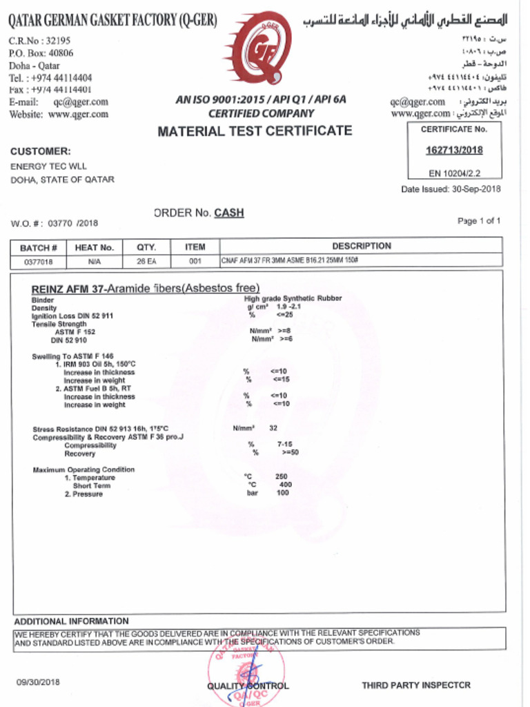 CNAF AFM 37 FR 3mm ASME B16.21 25MM 150# | PDF