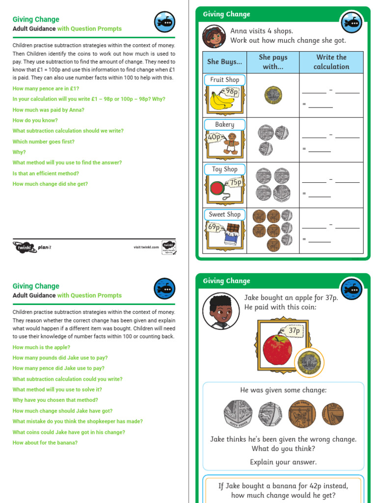 Teaching Kids to Give Change | PDF | Subtraction