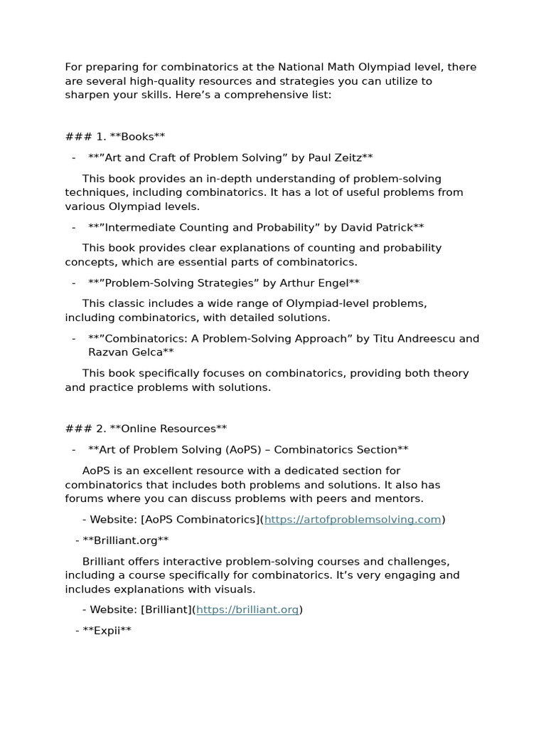 Math Olympiad Combinatorixs Resource Bokks For | PDF | Combinatorics | Mathematics
