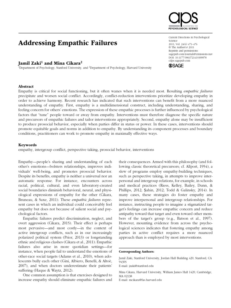 Addressing Empathic Failures Zaki | PDF | Empathy | Emotions
