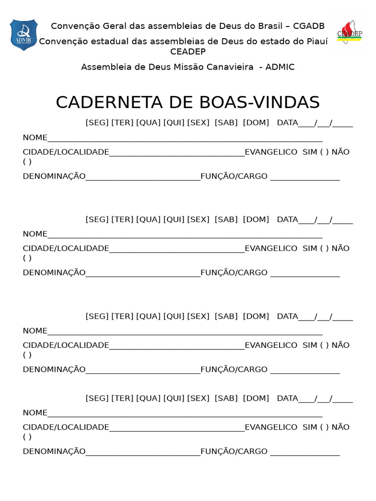 Caderneta de Boas Vindas | PDF