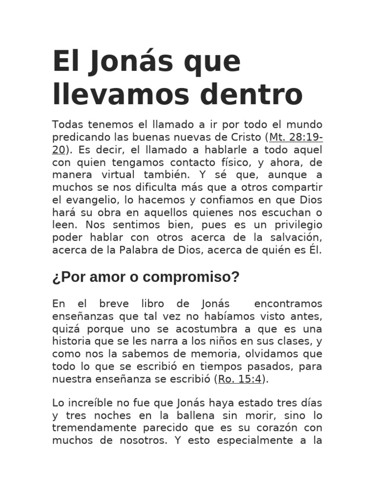 El Jonás Que Llevamos Dentro | PDF | Jonás | Dios