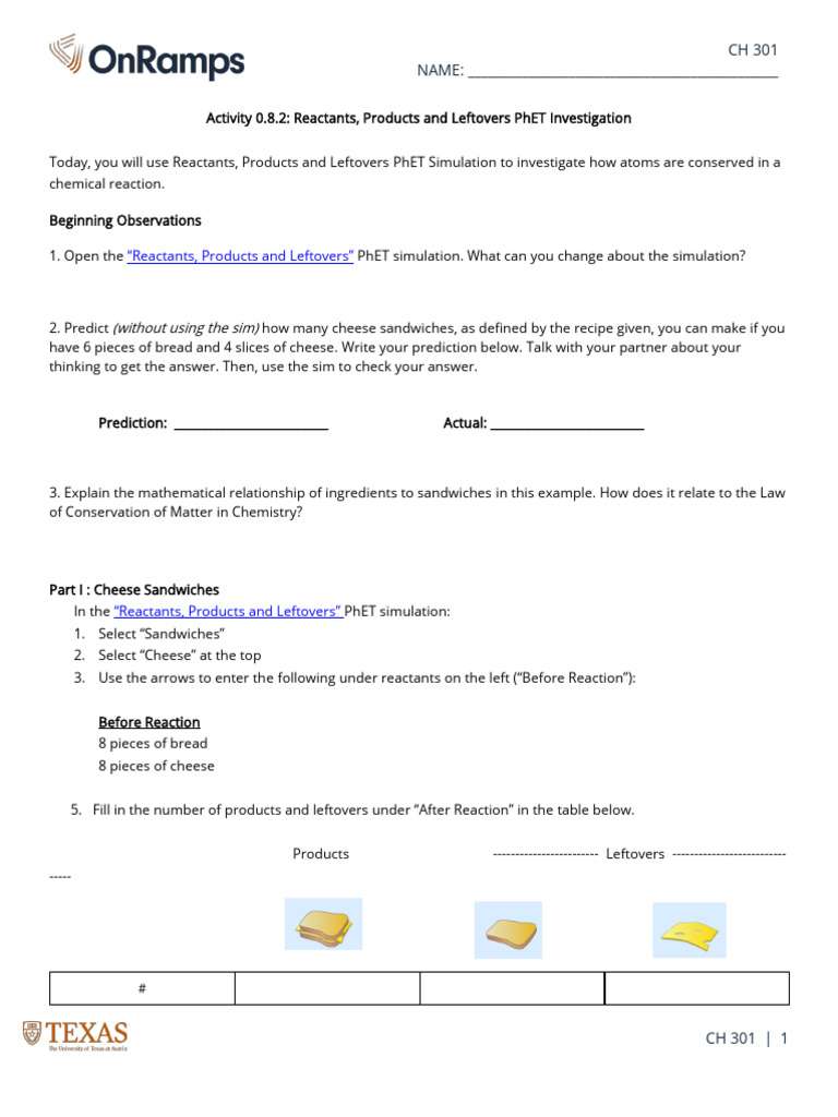 Handout 0 - 8 - 2 - Stoichiometry - PhET | PDF | Chemical Reactions ...