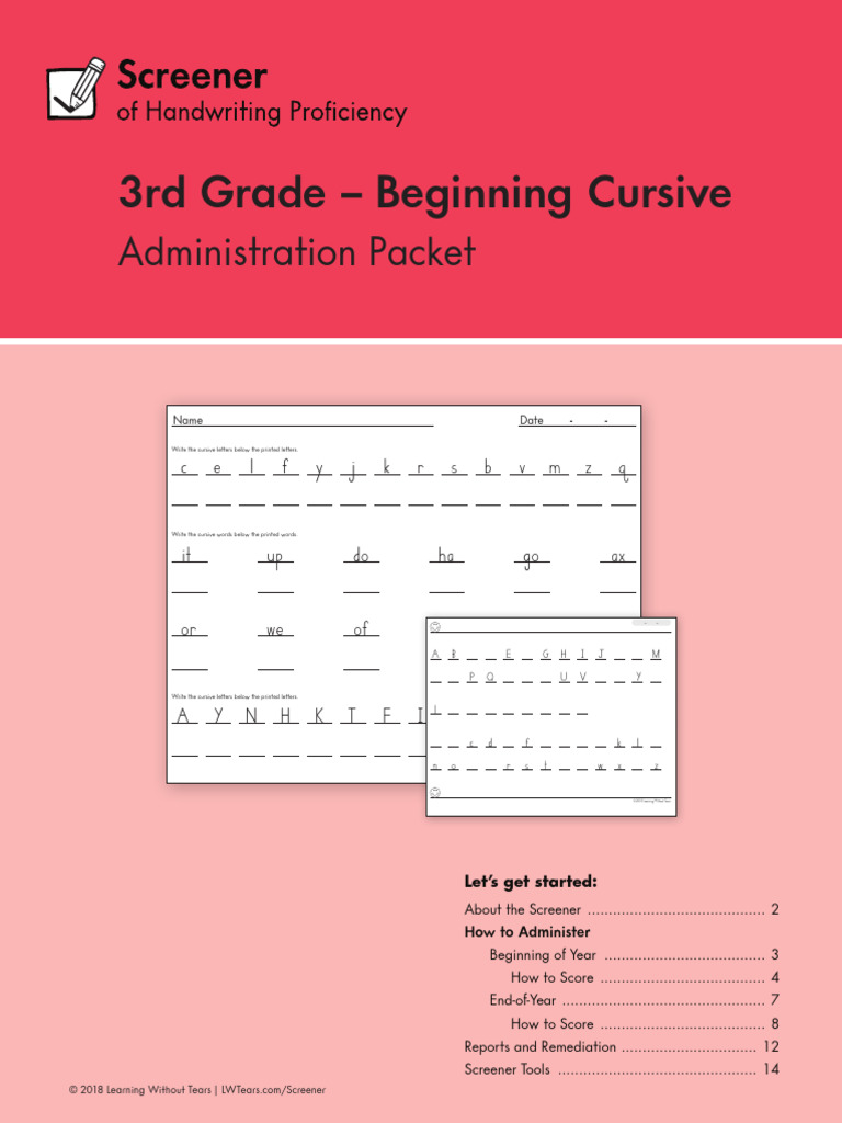 Screener of Handwriting Proficiency 3rd Grade Beginning Cursive | PDF ...