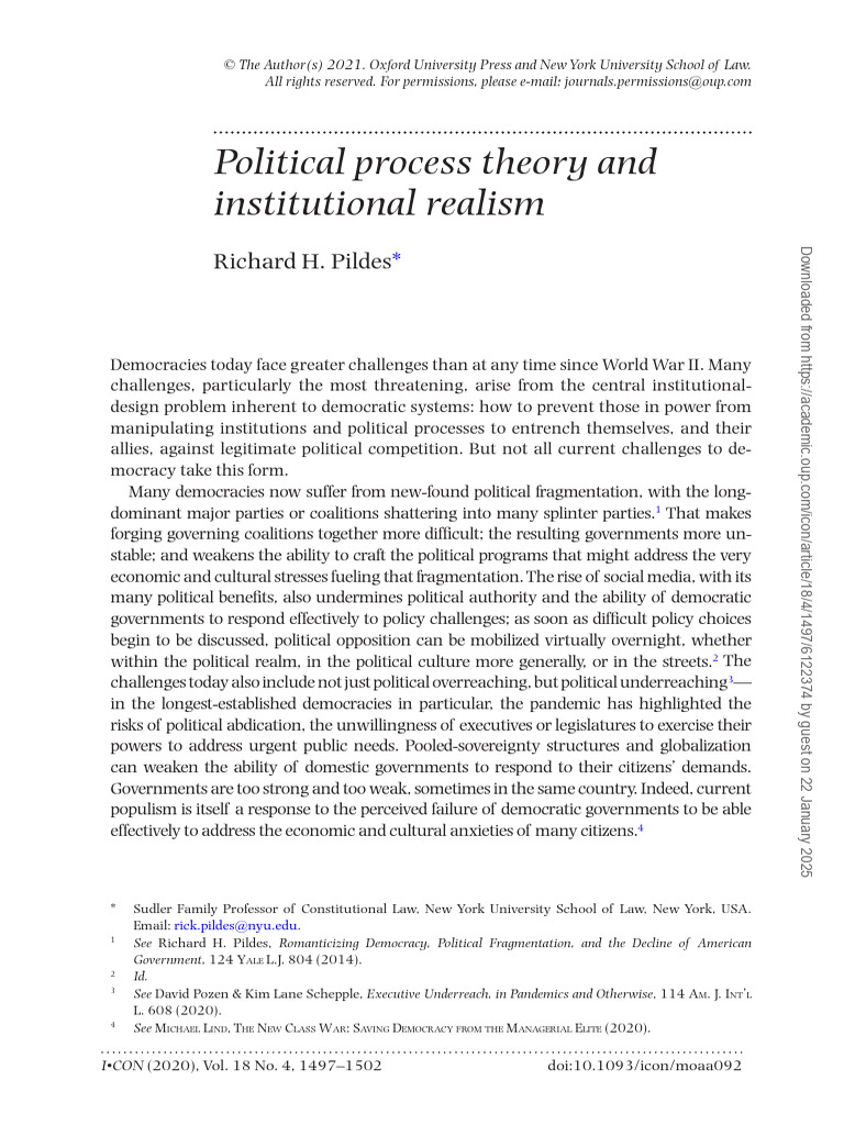 PILDES, Richard H. - Political Process Theory and Institutional Realism | PDF | Democracy ...