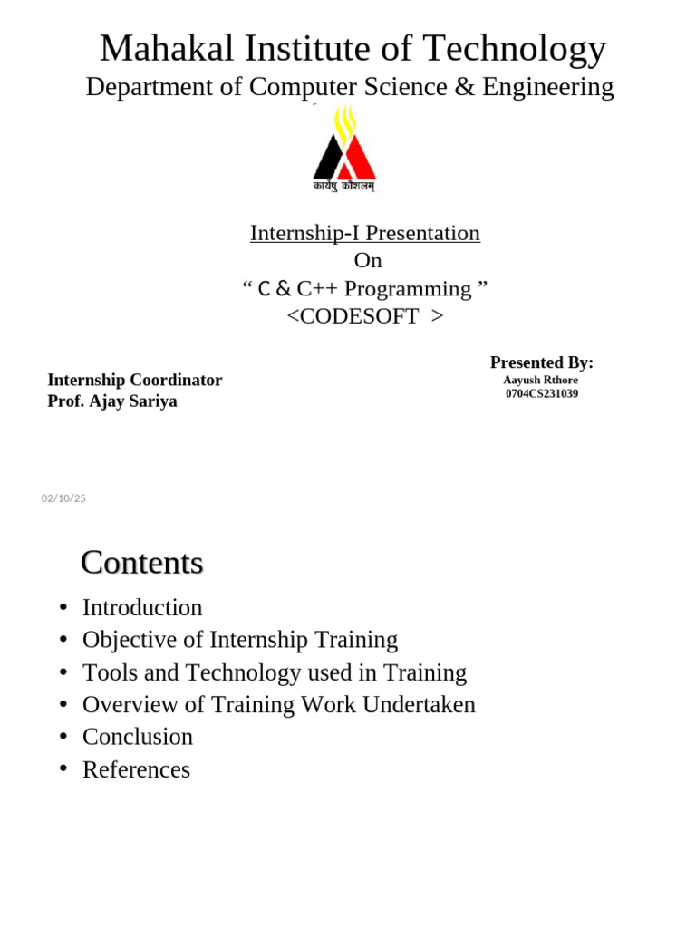 Internship Presentation Template Aayush Rathore | PDF | Computer Programming | C++