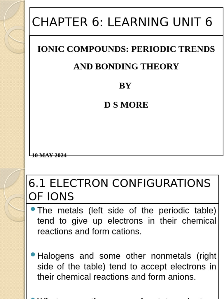 Chapter 6 Learning Unit 6 2024 | PDF | Ion | Electron Configuration