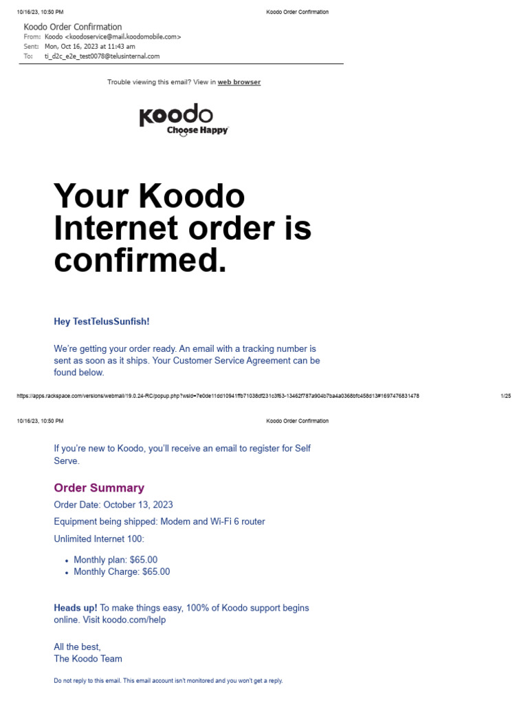 Koodo Order Confirmation | PDF | Fee | Payments