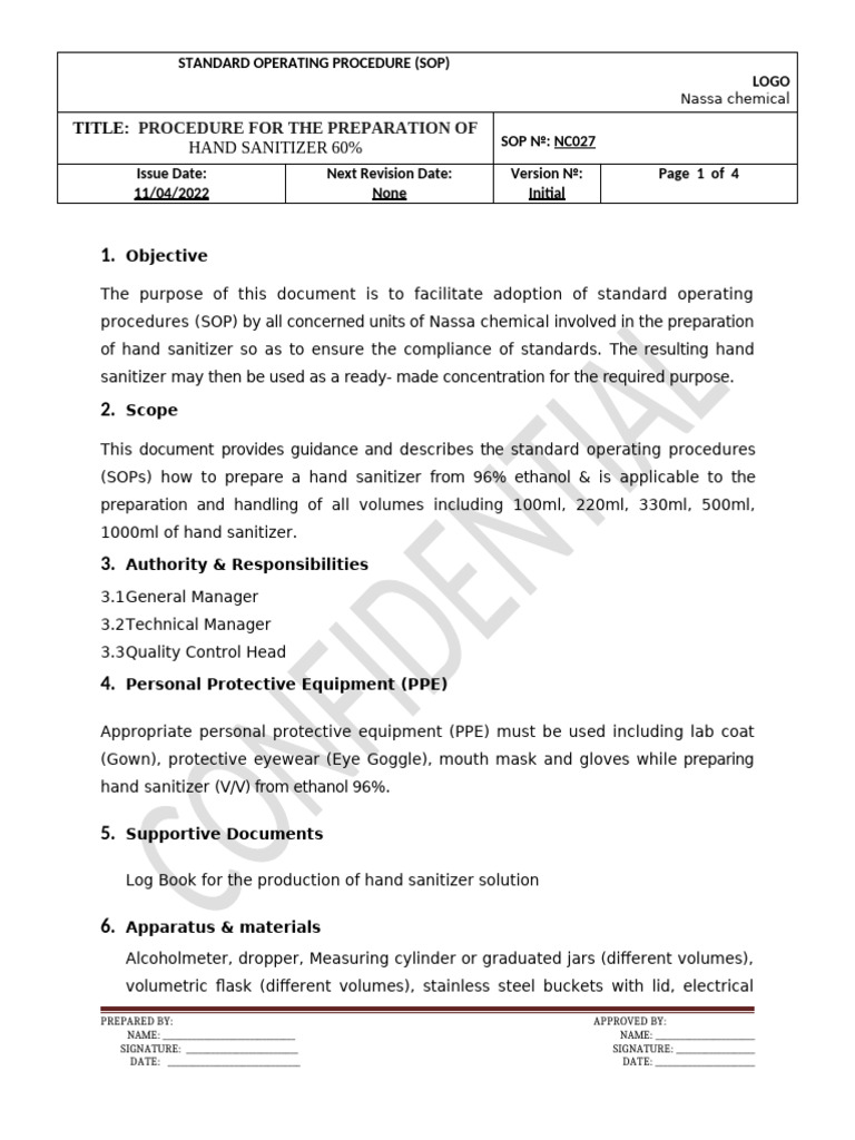 27-SOP For Preparation Hand Sanitizer Gel | PDF | Disinfectant ...