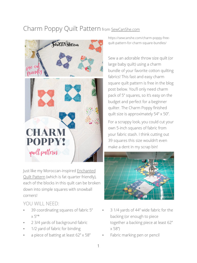 Free Charm Poppy Quilt Pattern Guide | PDF | Quilting | Quilt