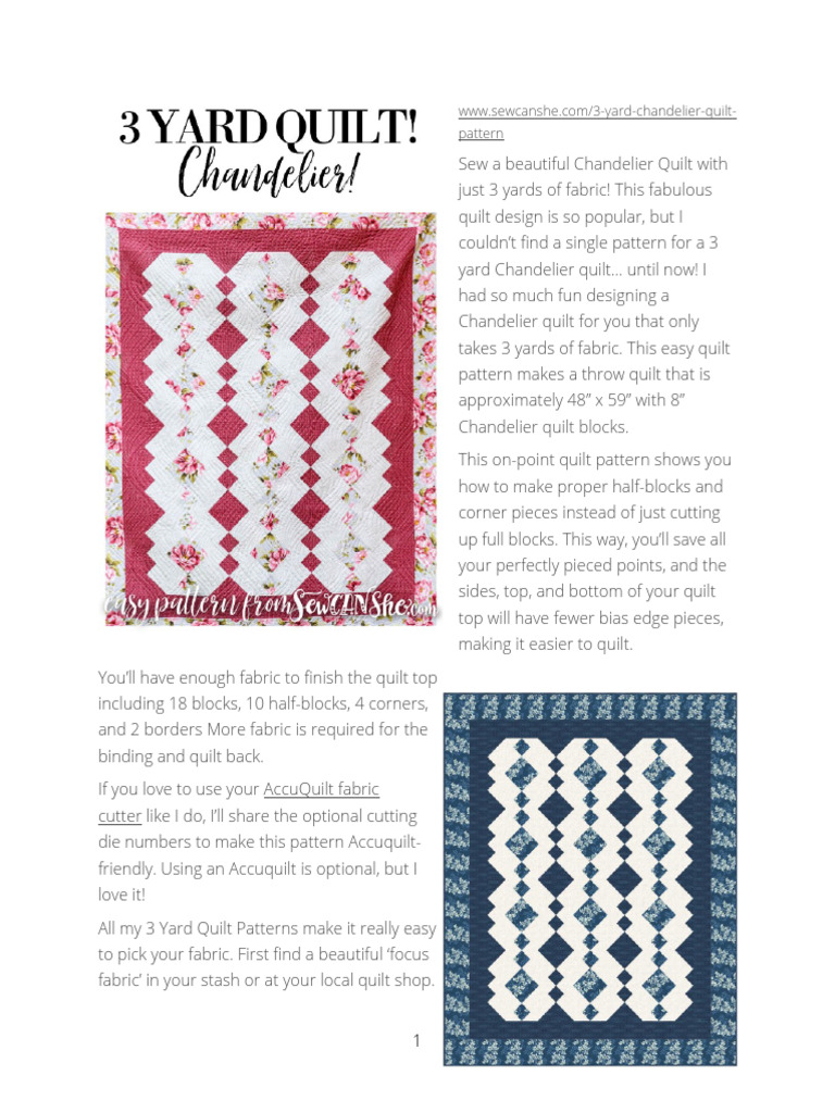 SCS-Chandelier-3-Yard-Quilt-Pattern | PDF | Quilting | Quilt