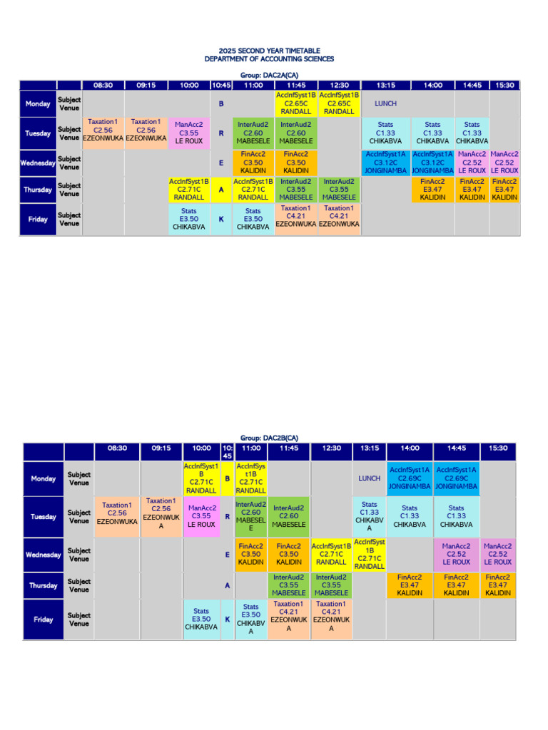 2025 Accounting Sciences Timetable | PDF