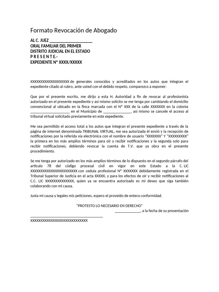 Formato Revocación de Abogado - 1 | PDF