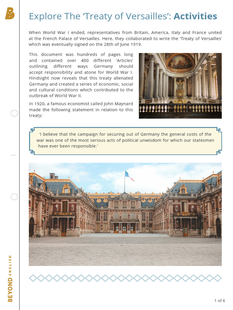 Explore The Treaty of Versailles Activities Interactive | PDF | Treaty ...