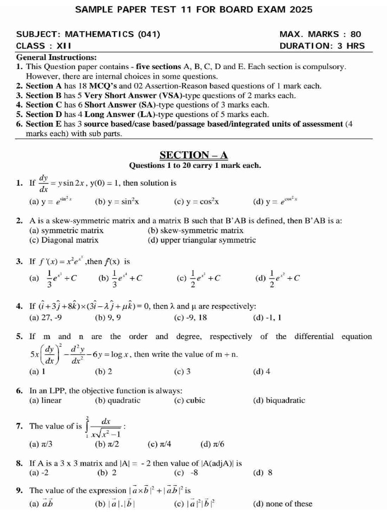 12th Maths Paper-11 | PDF