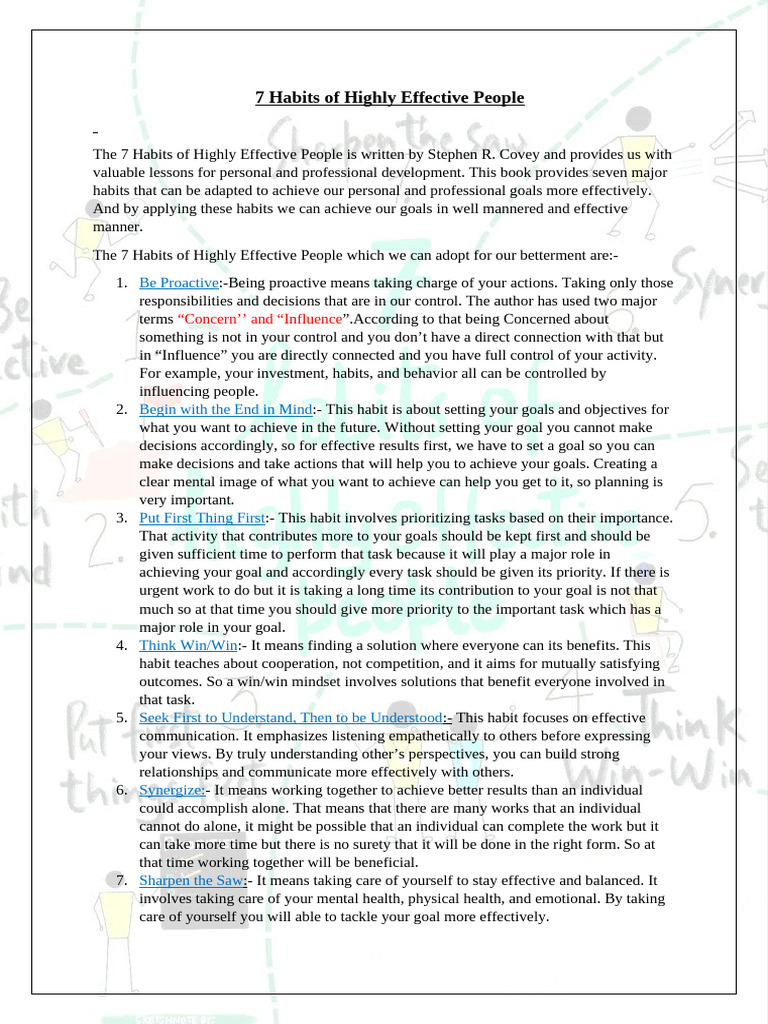 7 Habits of Highly Effective People | PDF | Psychology | Behavioural ...