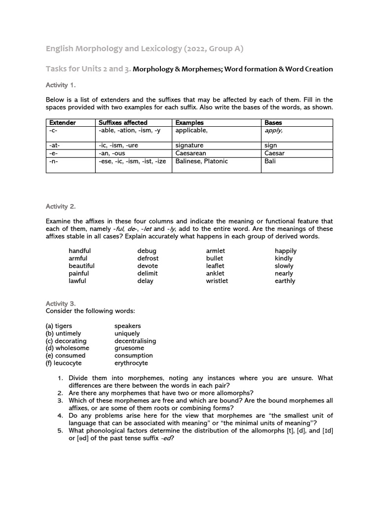 Task 2 English Morphology and Lexicology | PDF | Word | Linguistics