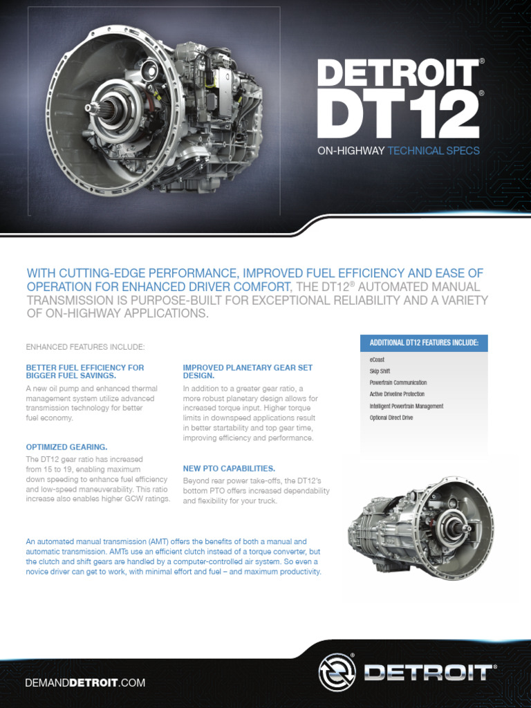 DDCPWR 15905 - DT12 On-Highway Transmission Spec Sheet - 4.1 | PDF | Manual Transmission ...