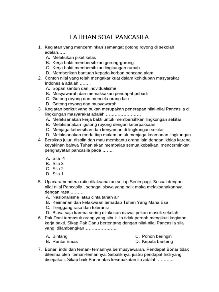 LATIHAN SOAL PANCASILA | PDF