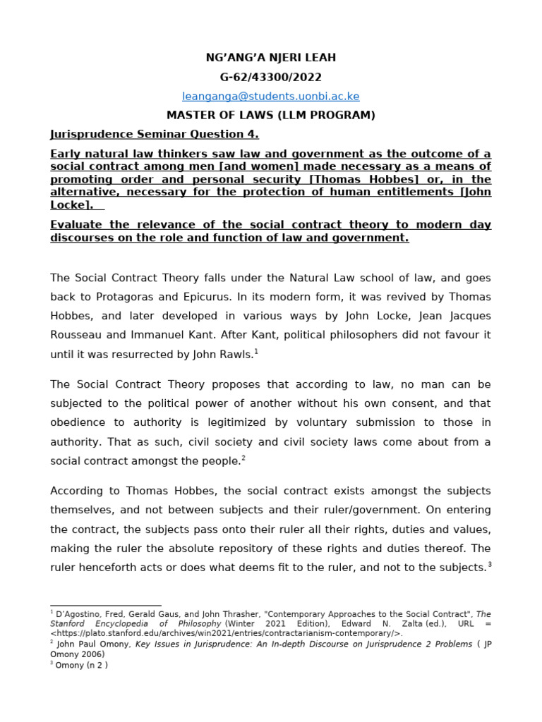 Jurisprudence Seminar 4 Question | PDF | Social Contract | Justice