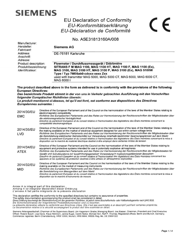 Cert EU DoC SiFM A5E31813160A 008 | PDF