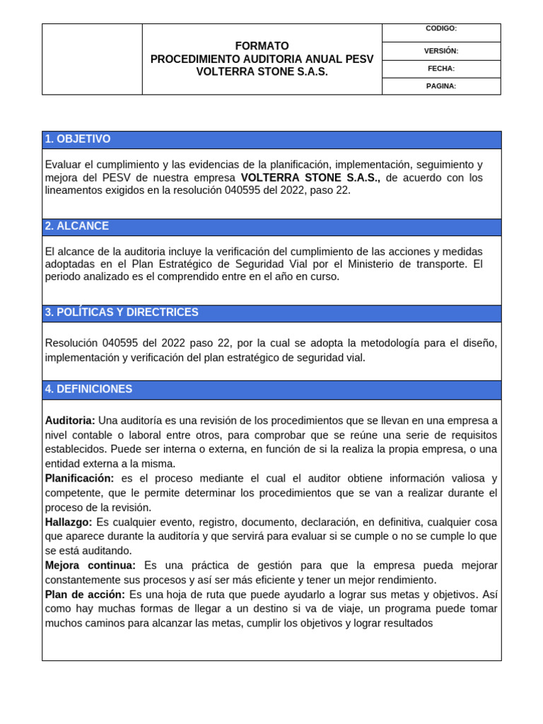Paso 22 Procedimiento Auditora Anual Pesv | PDF | Auditoría ...