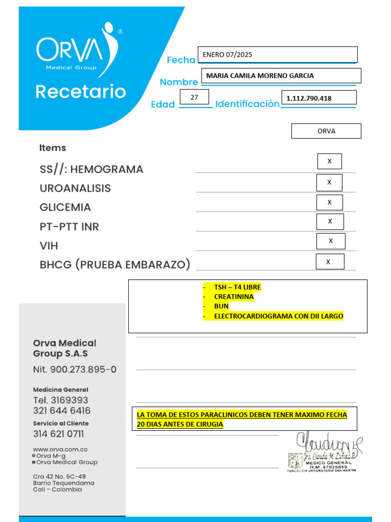 Exámenes Preoperatorios Requeridos | PDF