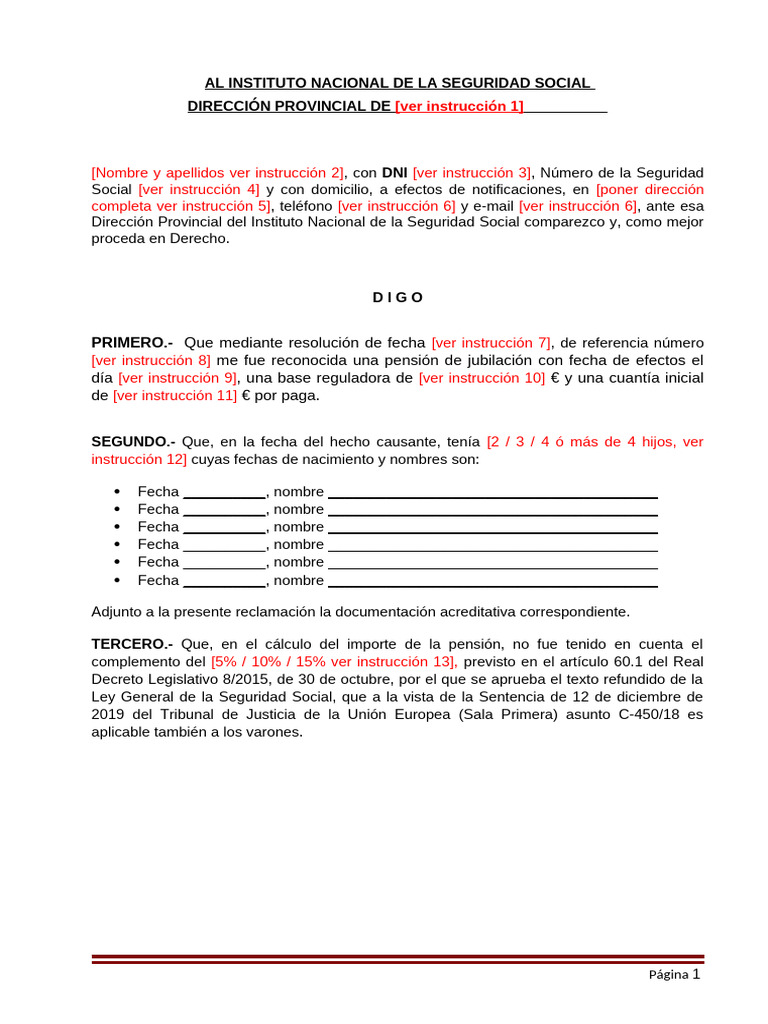 Modelo Solicitud Pidiendo Complemento Paternidad | PDF | Justicia | Crimen y violencia