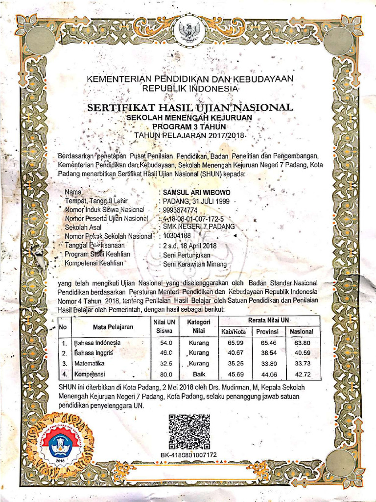 Transkrip Nilai - Samsul Ari Wibowo | PDF