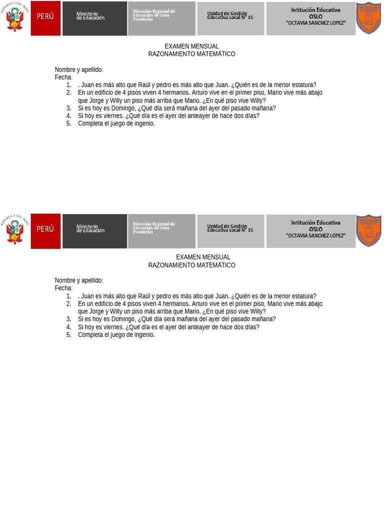 Examen Mensual - RM | PDF