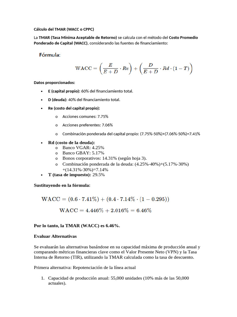 Cálculo TMAR y Evaluación de Inversiones | PDF | Compartir (Finanzas ...