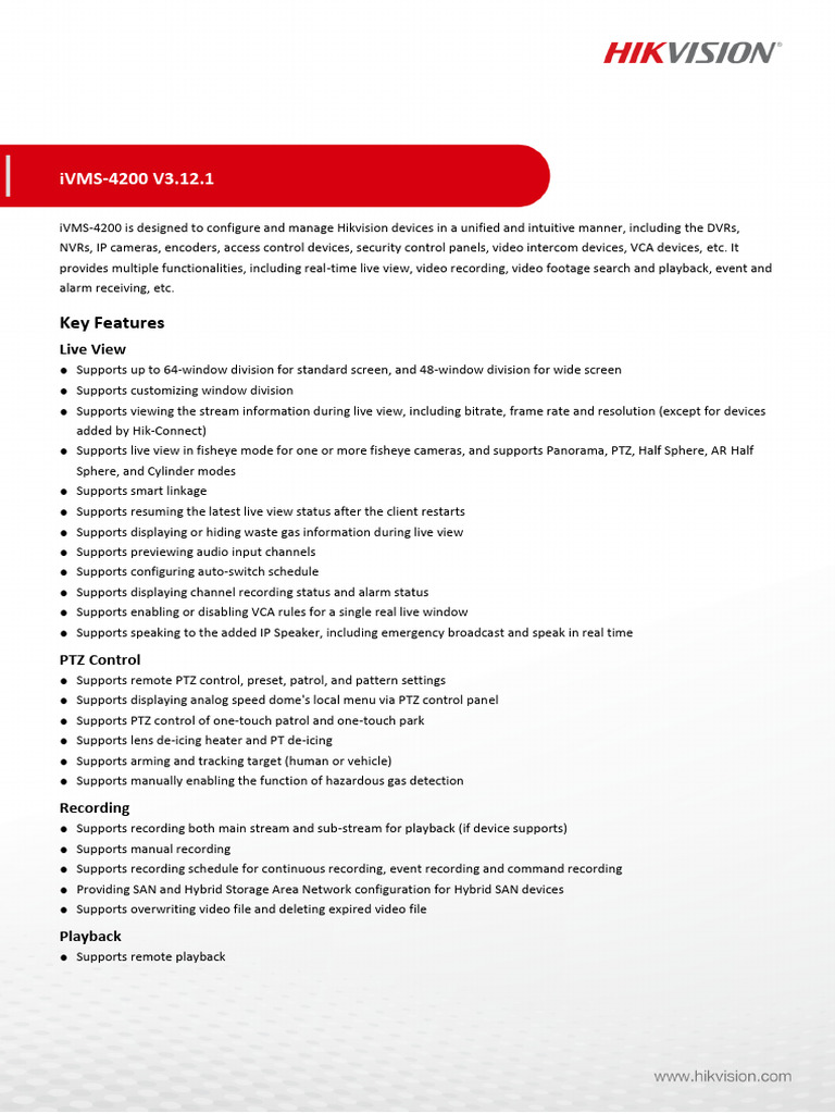 iVMS-4200-Client-Software Datasheet V3.12.1 20241231 | PDF | Computer Network | Video