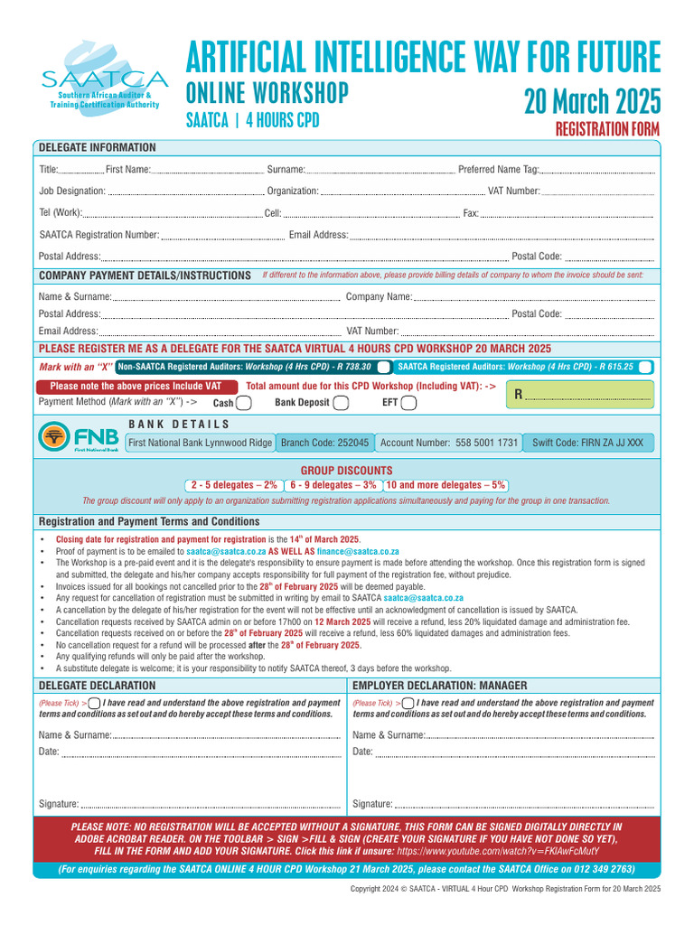 SAATCA Online Workshop Registration Form 20 March 2025 | PDF | Payments | Money