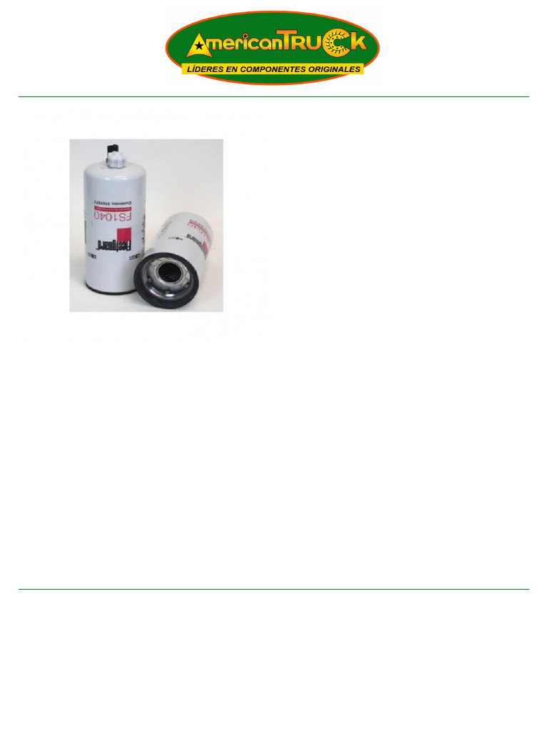 Filtro FS1040 Cummins para Sistemas | PDF