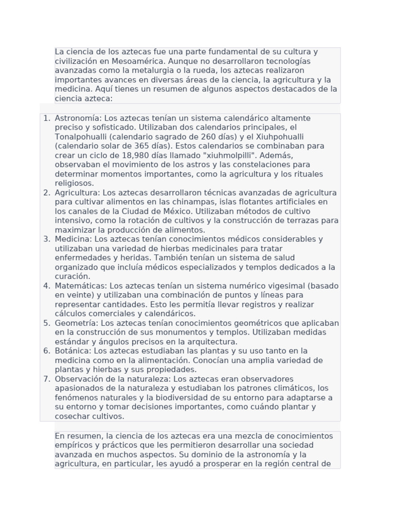 Ciencia y Astronomía Azteca: Avances Clave | PDF | Astronomía | Agricultura