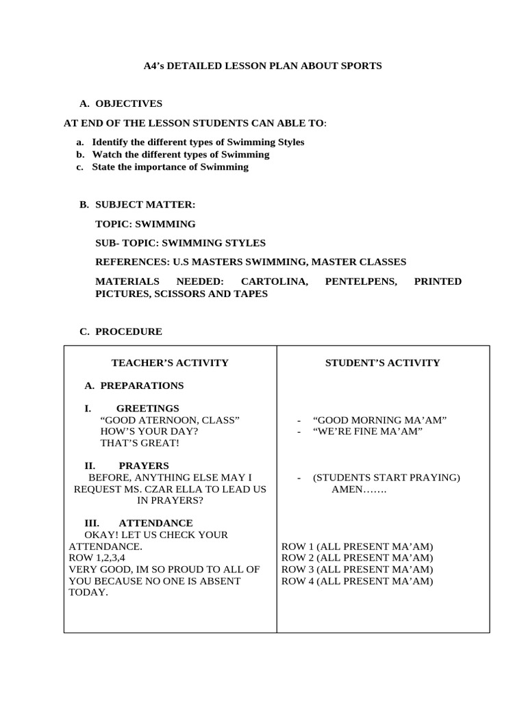 4a's Detailed Lesson Plan | PDF | Racing | Individual Sports