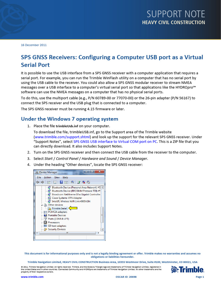 Support Note - GNSS USB Serial Port Driver For PC Dec11 | PDF | Device ...