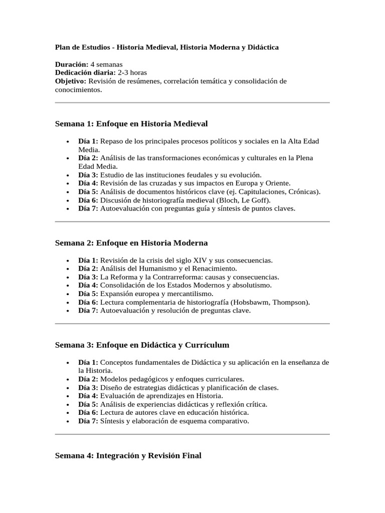 Plan de Estudios HISTORIA MEDIEVAL, MODERNA Y DIDACTICA | PDF | Plan de estudios | Edades medias