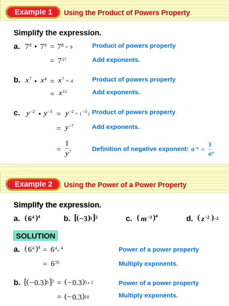 Ch7-1 Exponent Properties Involving Products | PDF | Multiplication | Exponentiation