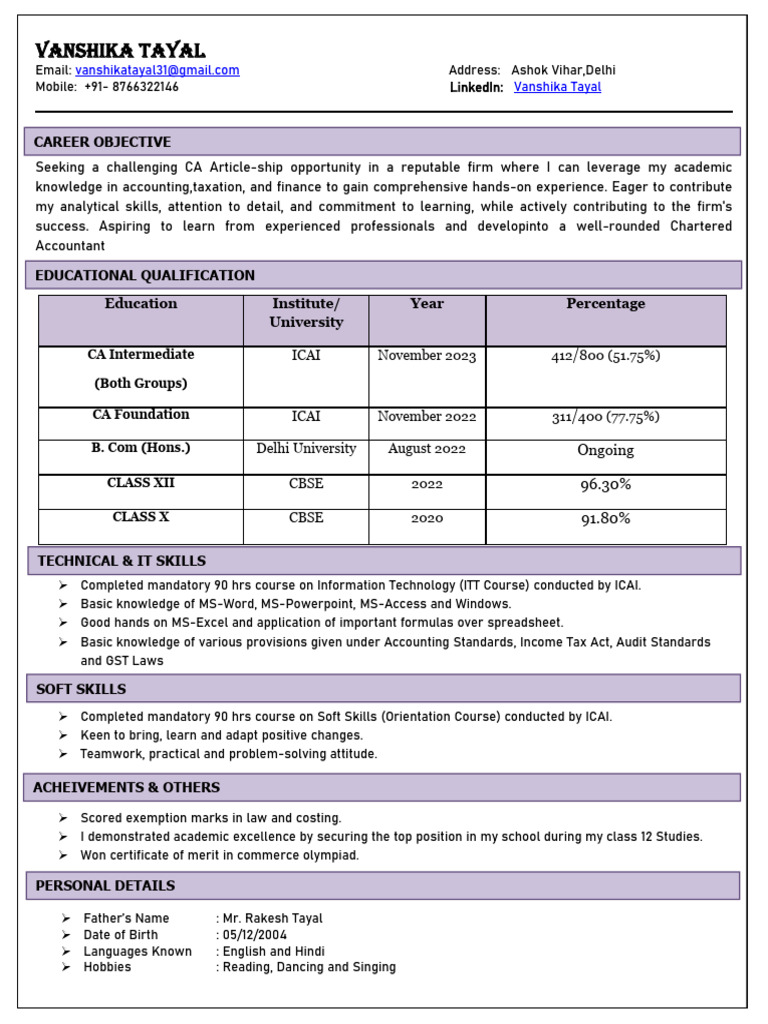 Resume__Articleship Format(1) | PDF