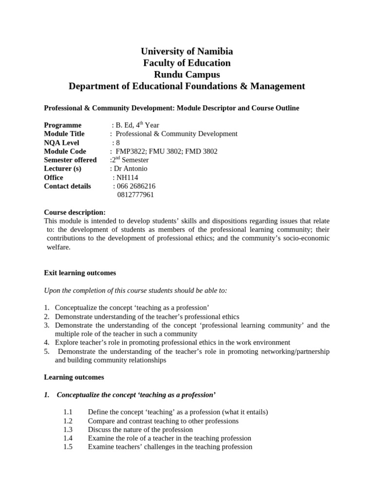 Course Outline (ProfessionalCommunity Development | PDF | Teachers ...