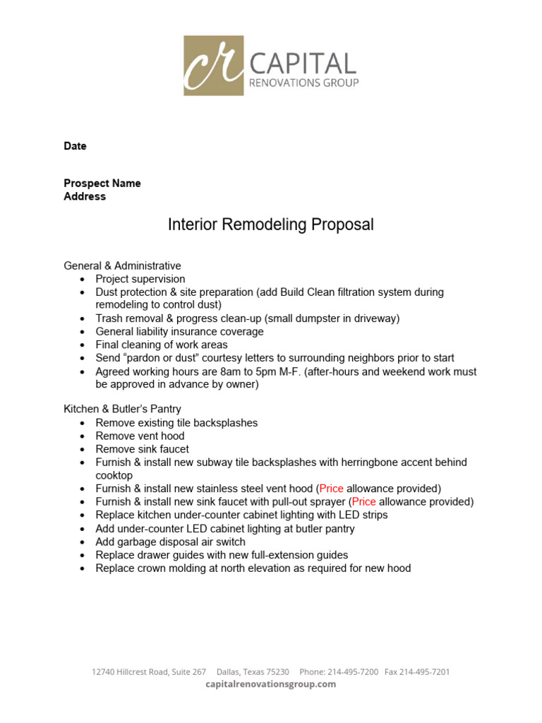 Interior Remodel Proposal Sample | PDF | Shower | Kitchen