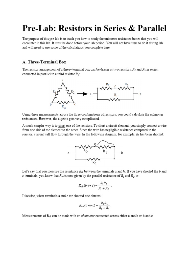 Pre-Lab - Resistors in Series & Parallel | PDF | Resistor | Series And Parallel Circuits