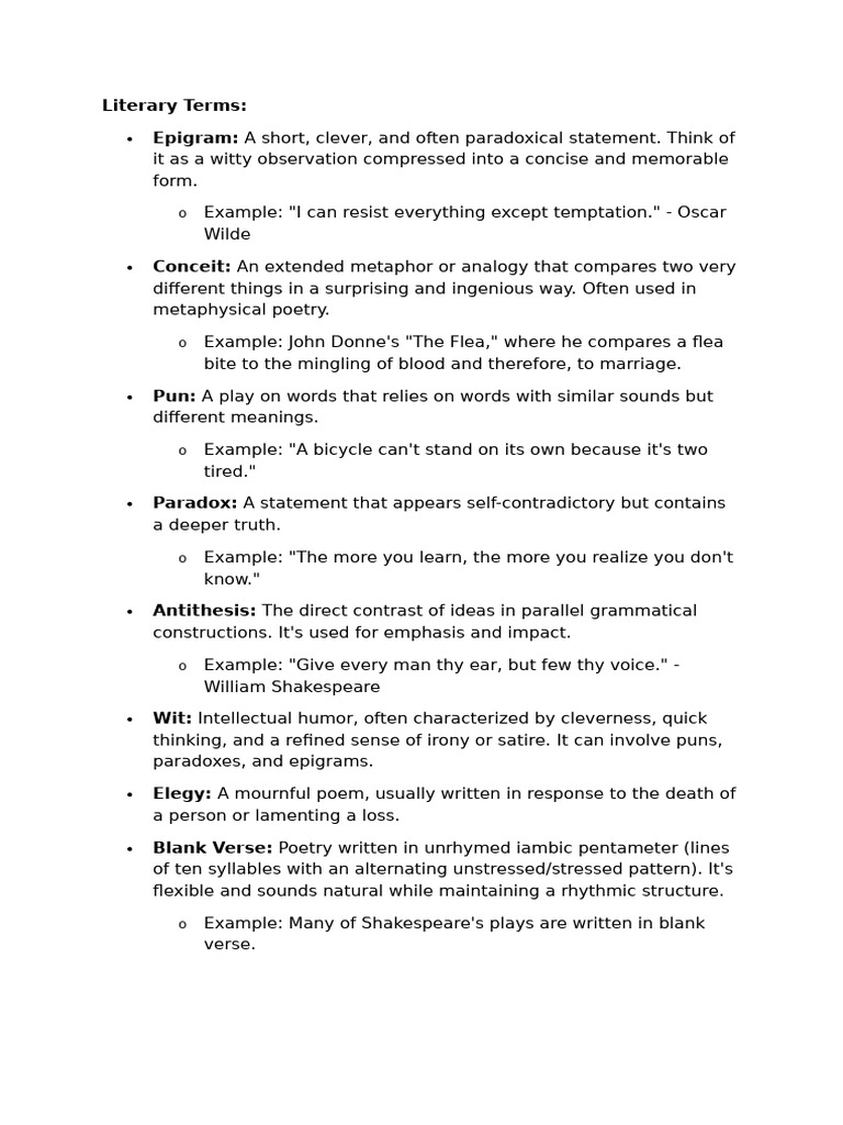 Literary Terms | PDF | Poetry | Metre (Poetry)