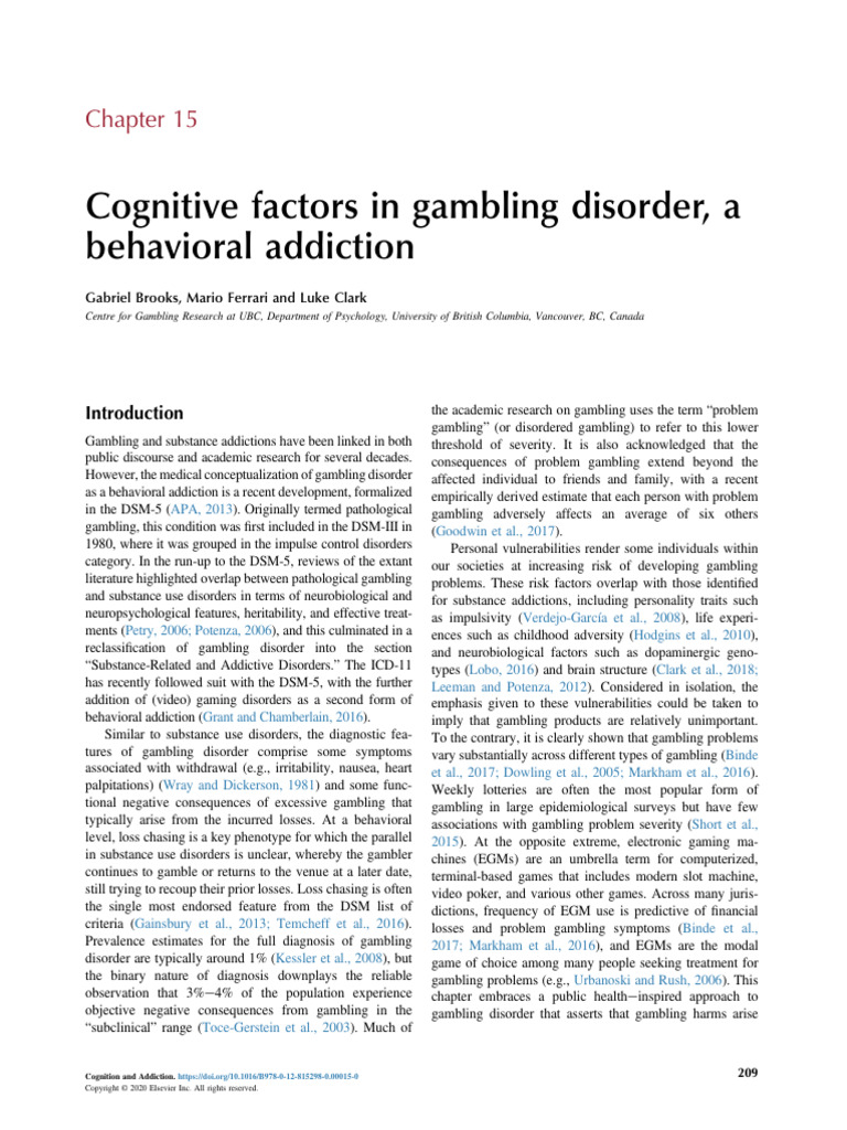 Cognitive Factors in Gambling Disorder, A Behavioral Disorder | PDF ...