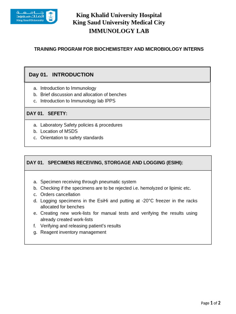 TRAINING PROGRAM FOR BIOCHEM & MICRO INTERNS KSUMC | PDF | Serology ...