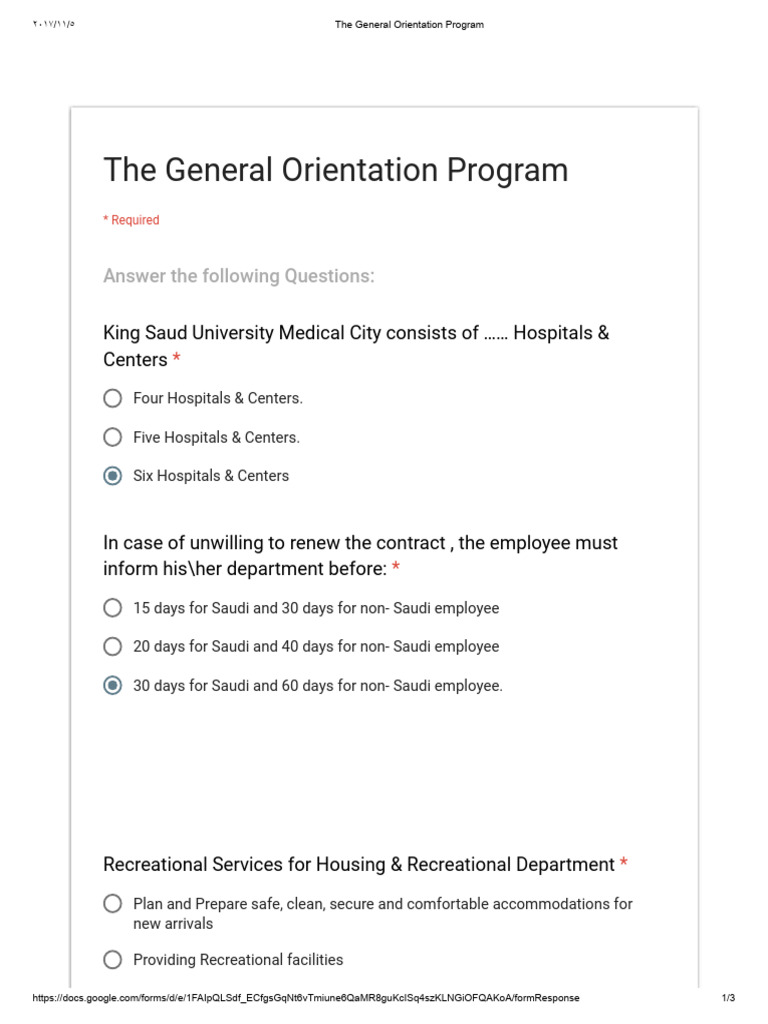 Questionaire_The General Orientation Program_KSUMC | PDF | Health Care